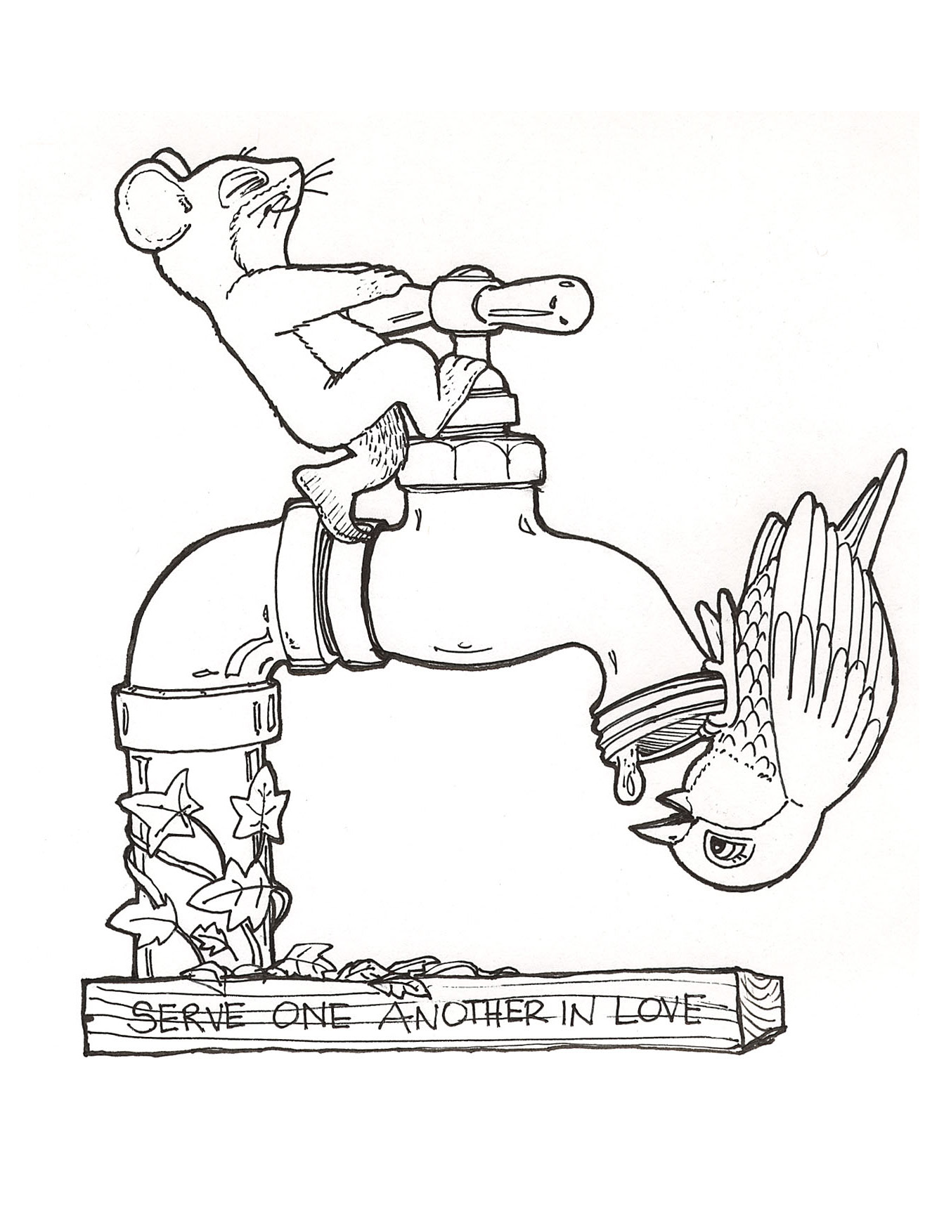 serve one another in love coloring page